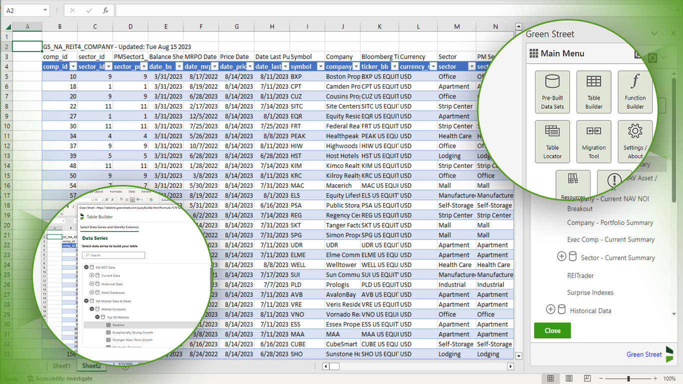Green Street's Excel Add-In